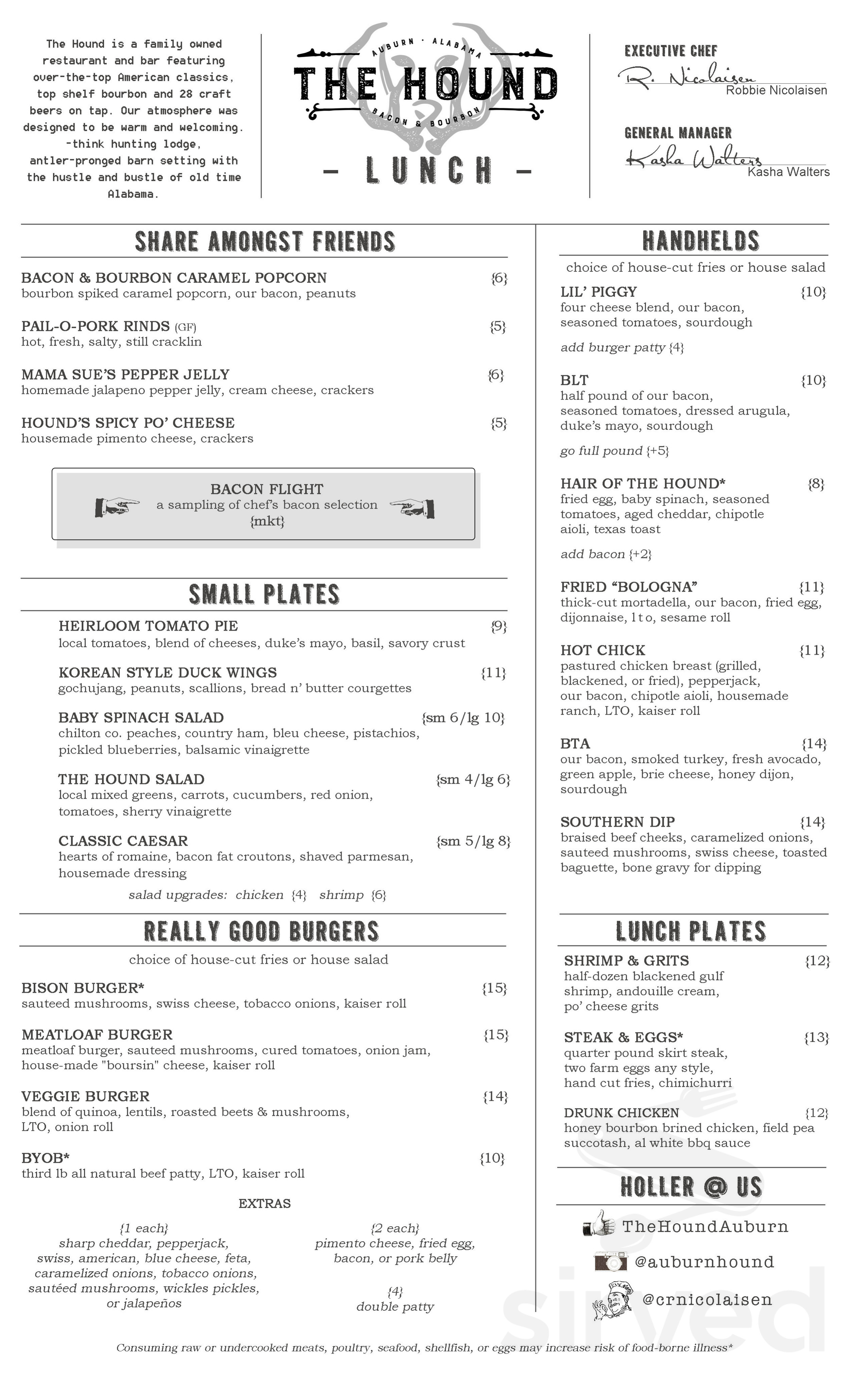 THE HOUND menu in Auburn, Alabama, USA