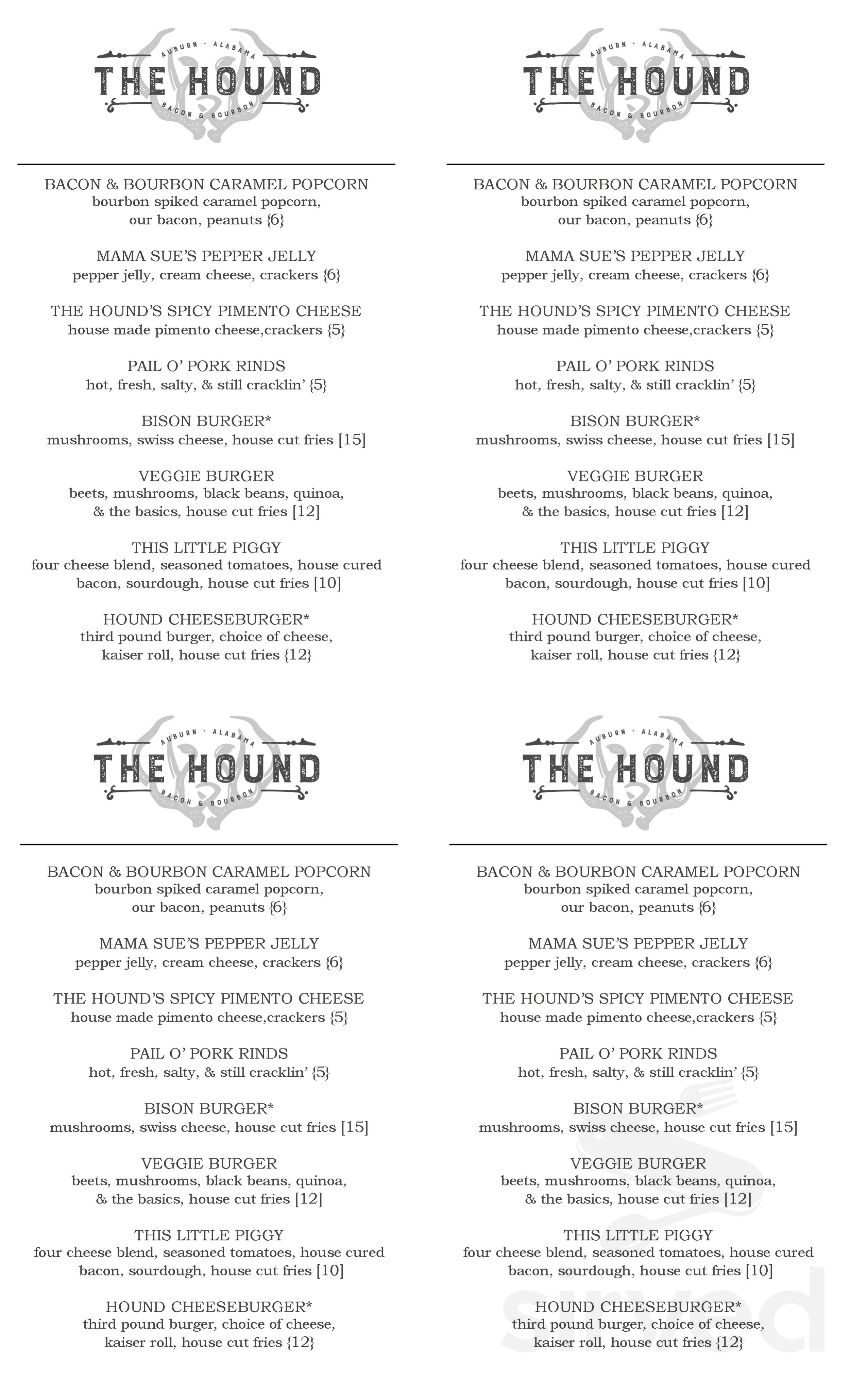 THE HOUND menu in Auburn, Alabama, USA