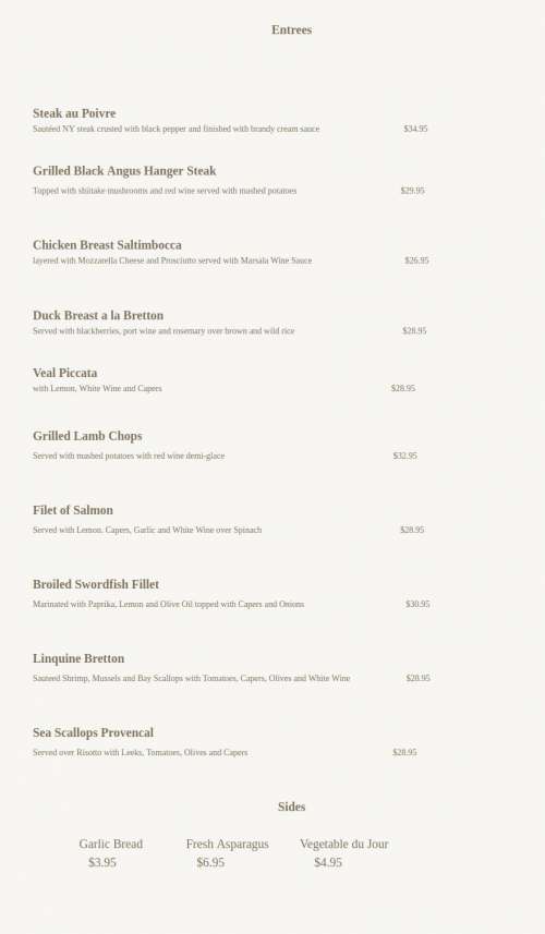 Café Bretton menu in Severna Park, Maryland, USA
