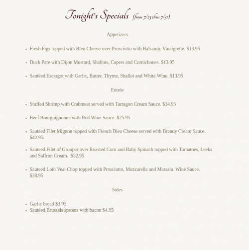 Café Bretton menu in Severna Park, Maryland, USA