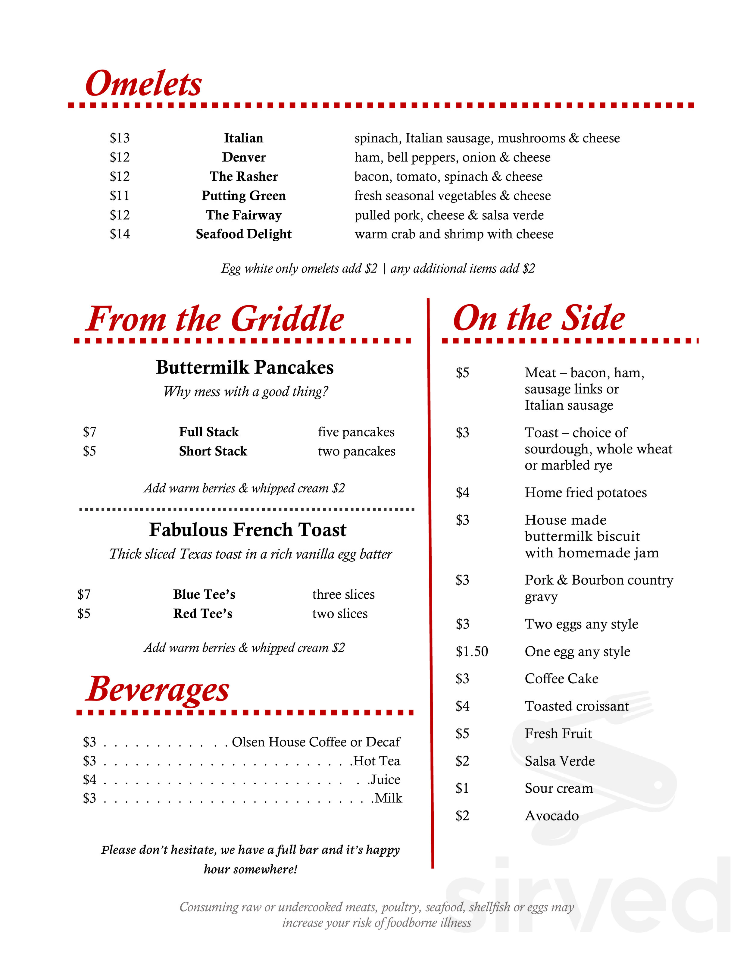 Menu - Graeagle CA's Graeagle Meadows Clubhouse Restaurant | Sirved