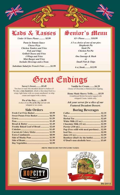 Winchester Arms menu in Dundas, Ontario, Canada