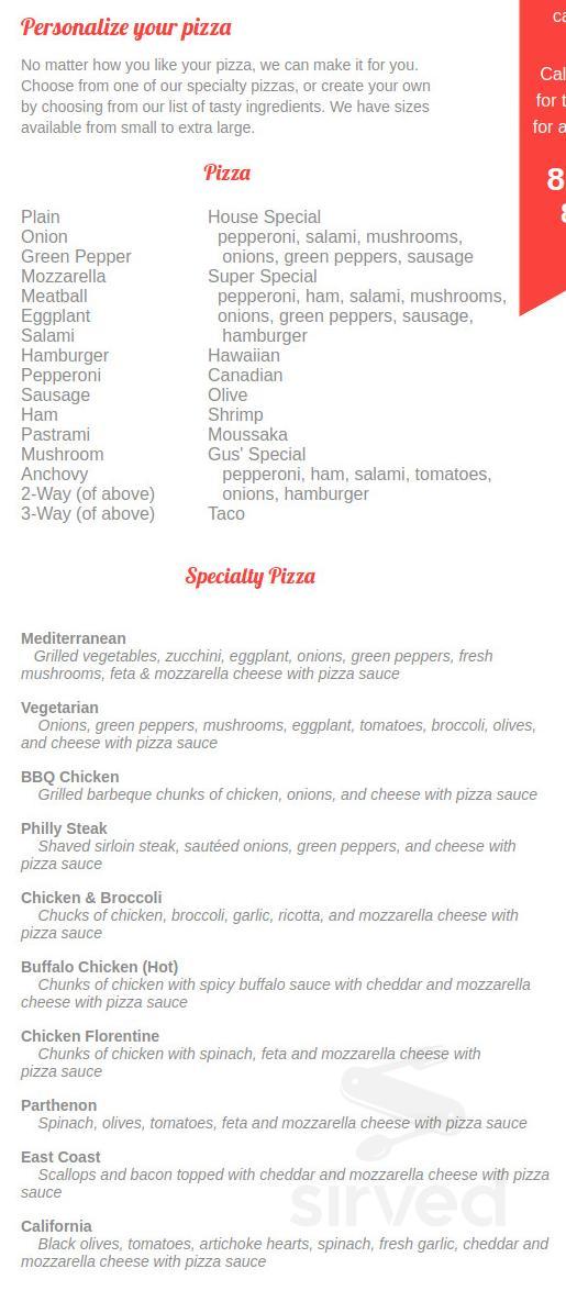 Gus' Pub And Pizzarama menu in Plainfield, Connecticut, USA
