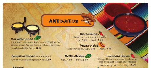 Menu for Cafe Del Rio in Lufkin, TX | Sirved