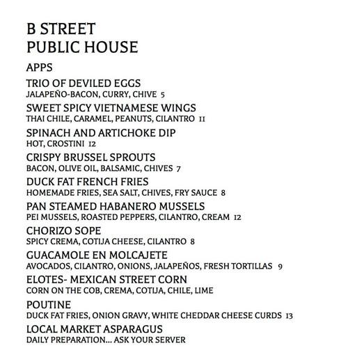 B Street Public House menu in Chico, California, USA