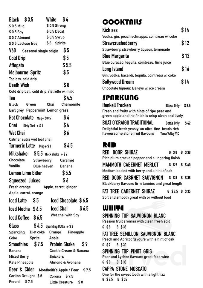 The Bee's Knees Café and Catering menu in Nanaimo, British Columbia, Canada