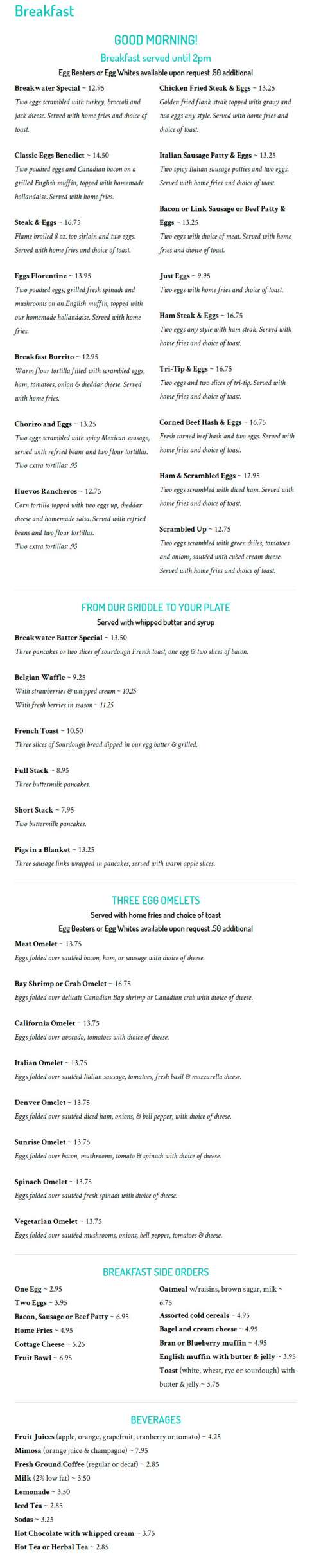 Breakwater Restaurant menu in Santa Barbara, California, USA