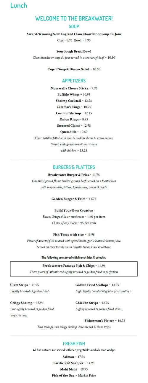 Breakwater Restaurant menu in Santa Barbara, California, USA