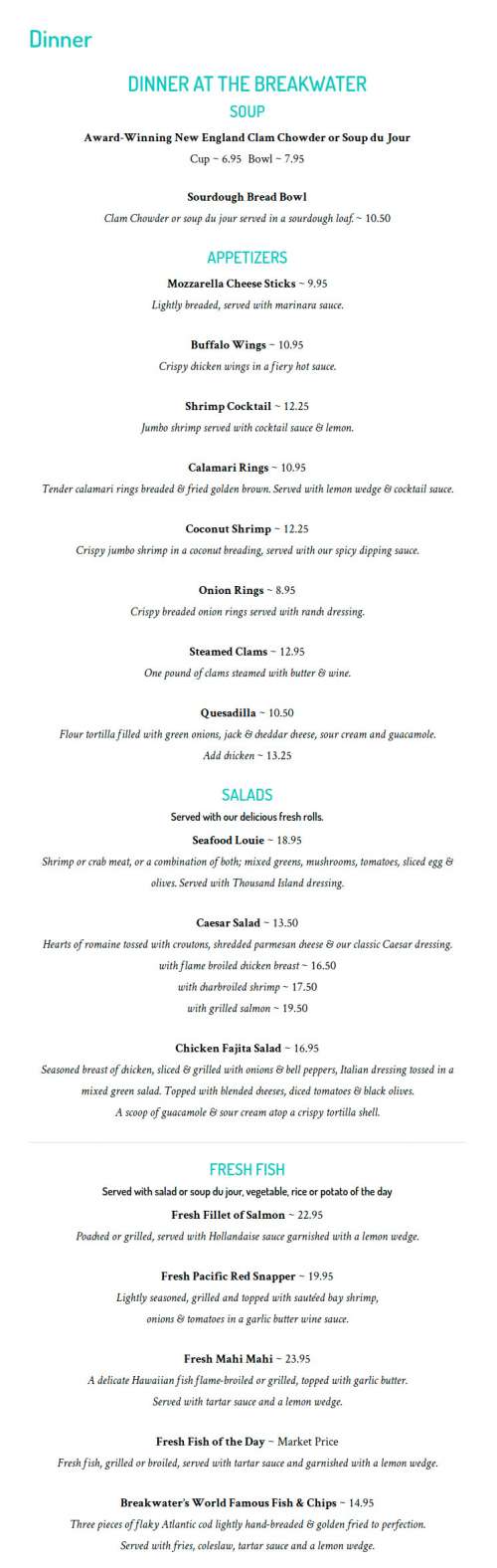 Breakwater Restaurant menu in Santa Barbara, California, USA