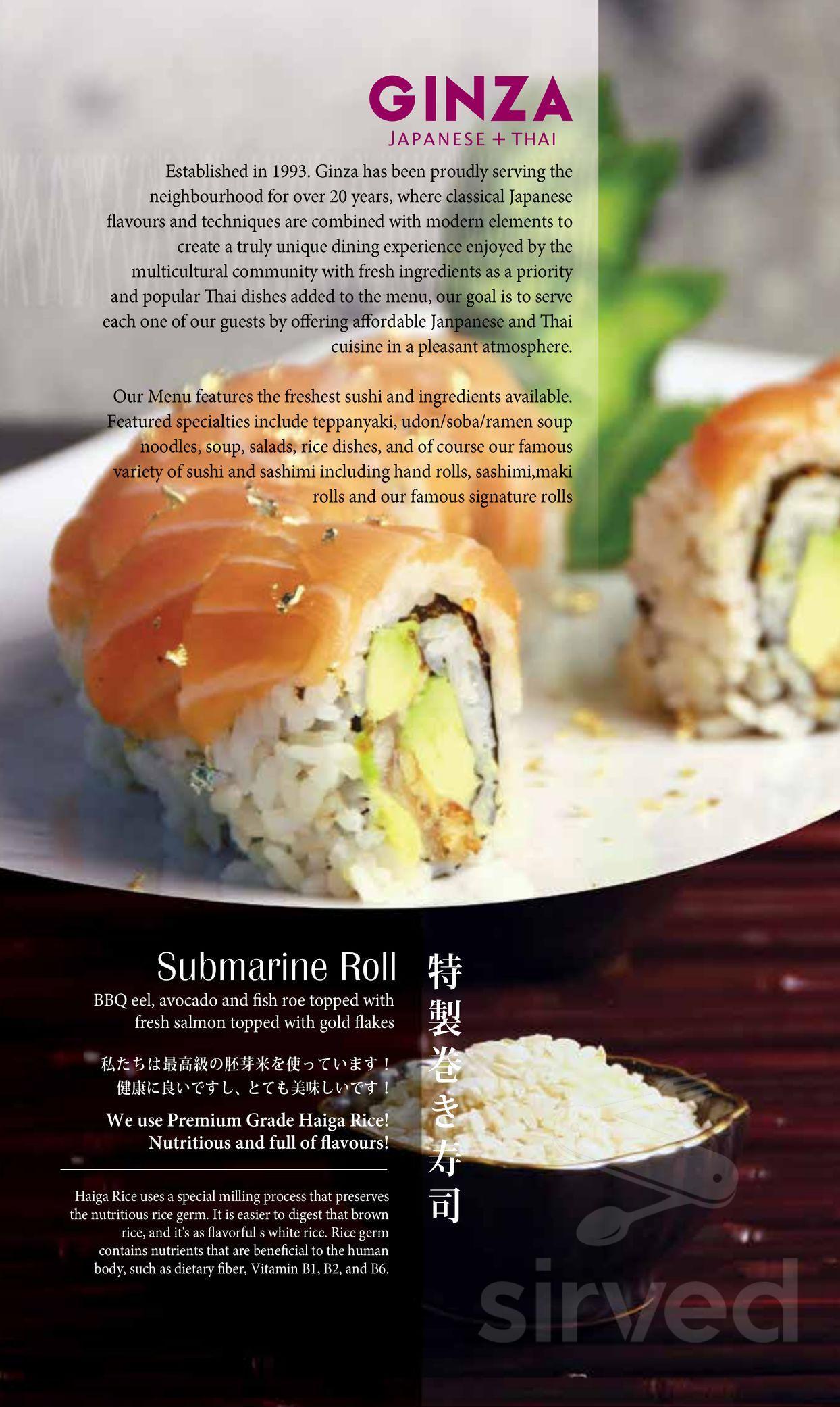 Ginza Sushi Restaurant menu in Thornhill, Ontario, Canada