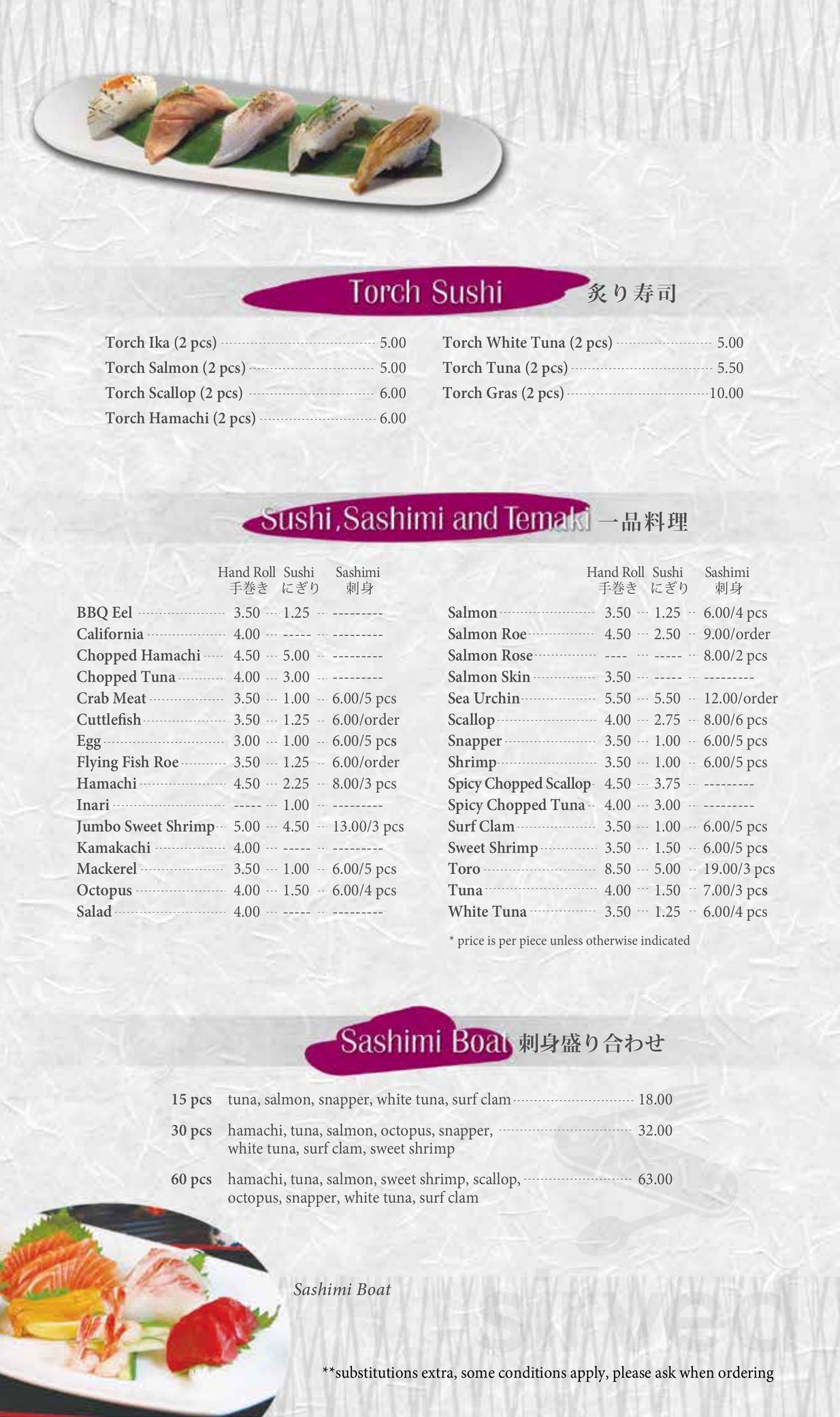 Ginza Sushi Restaurant menu in Thornhill, Ontario, Canada