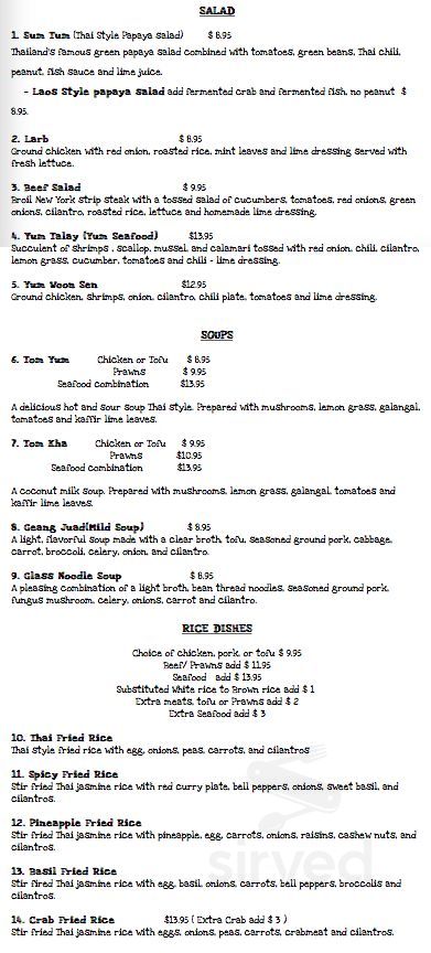 Grandma Thai Cuisine menu in Kent, Washington, USA