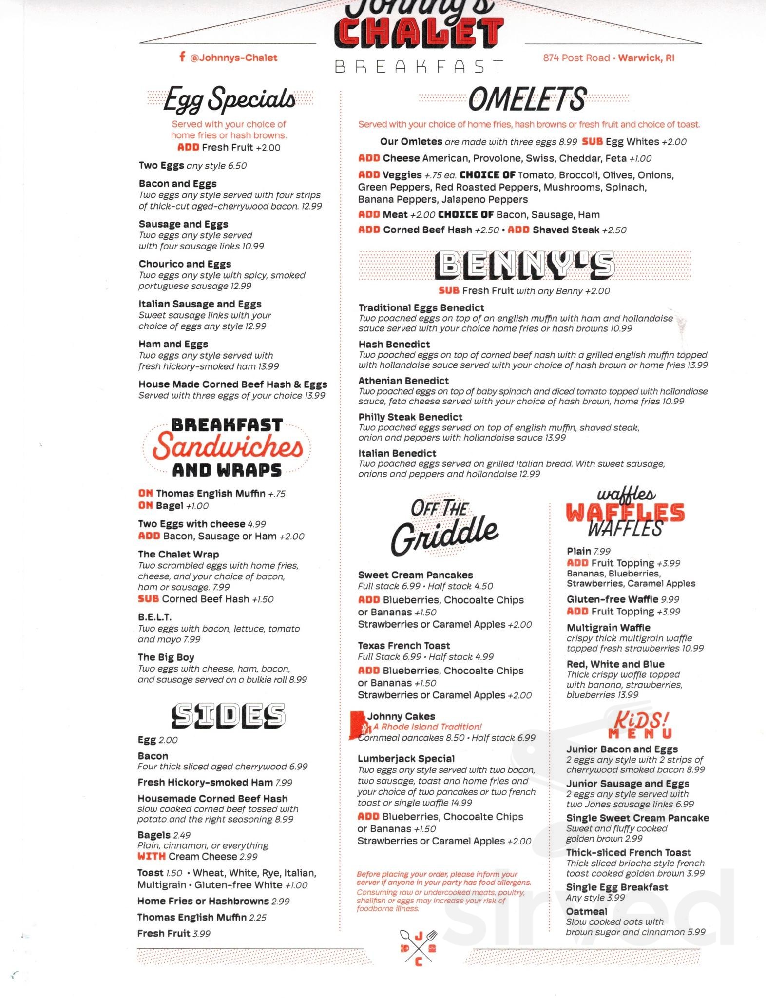 Johnny's Chalet menus in Warwick, Rhode Island, United States
