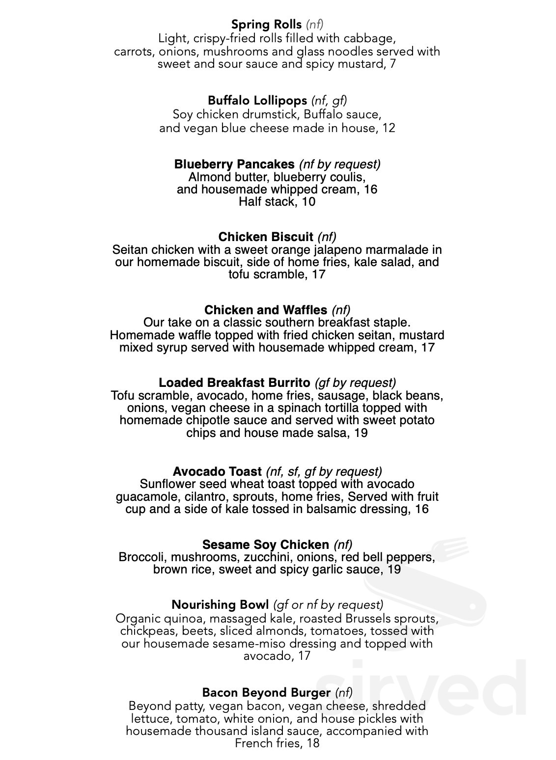 Cafe Sunflower Buckhead menu in Atlanta, Georgia, USA