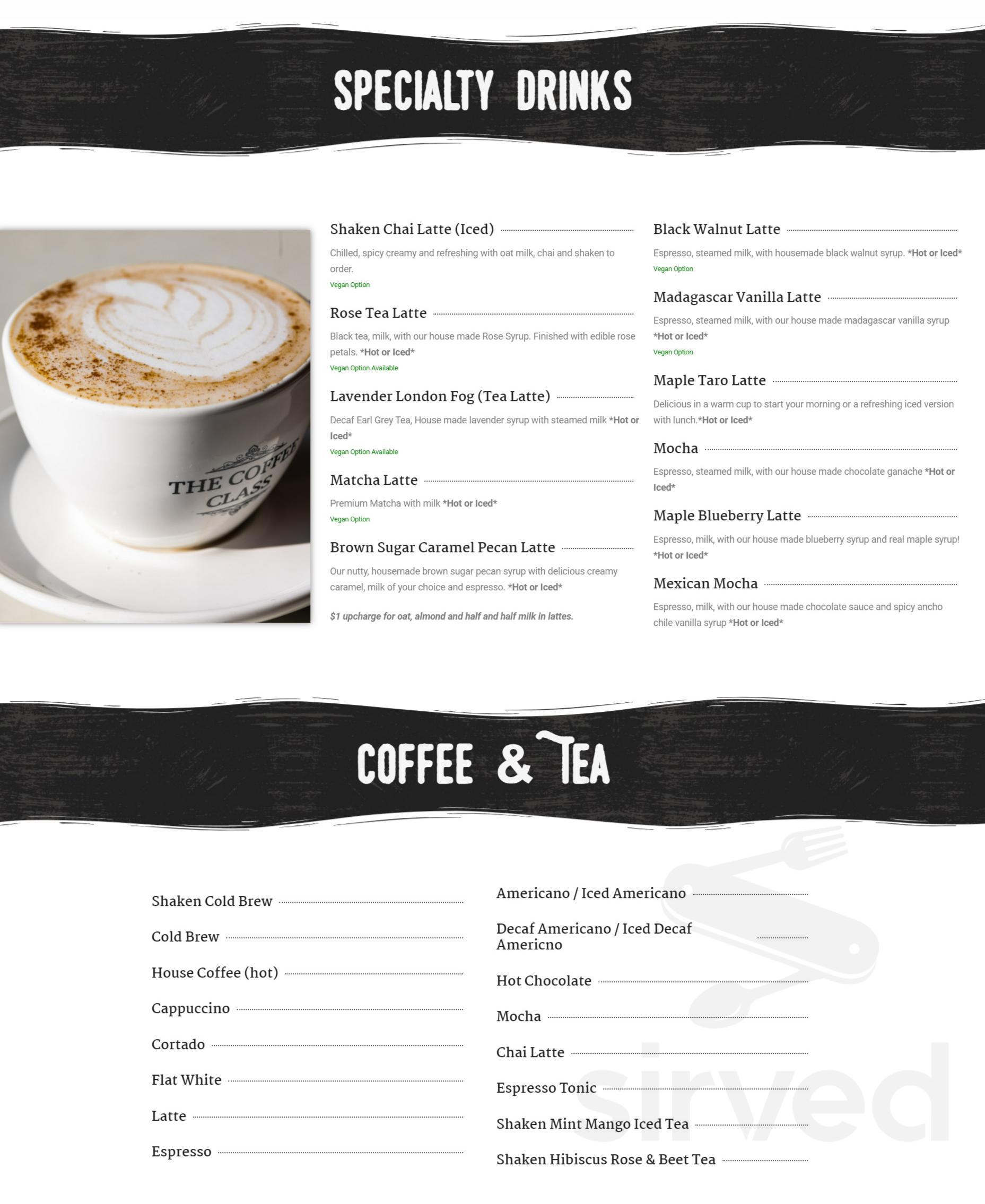 The Coffee Class menu in Las Vegas, Nevada, USA