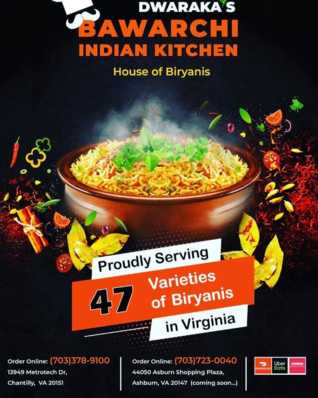 Menu for Dwaraka's Bawarchi Indian Kitchen in Chantilly, VA | Sirved
