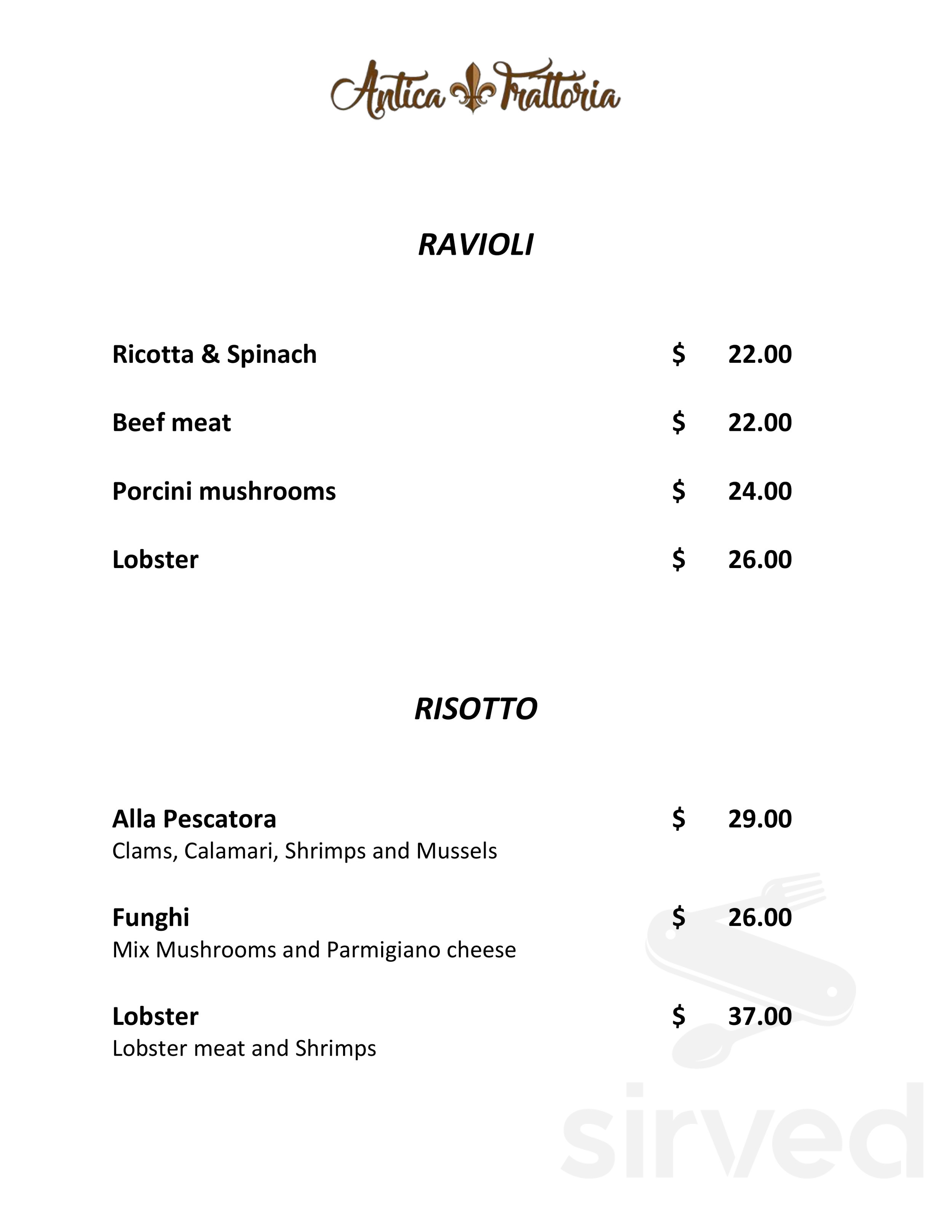 Antica Trattoria menu in Winchester, Virginia, USA