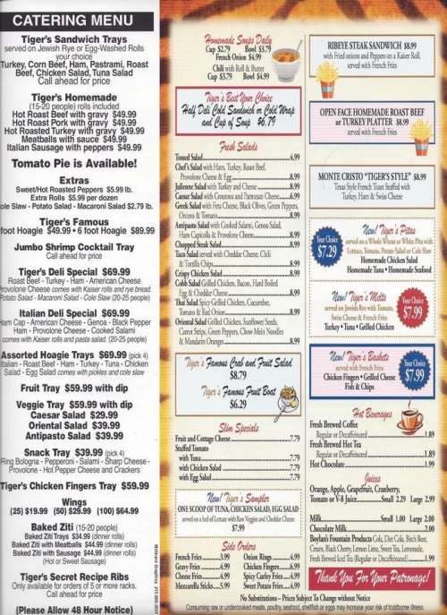 Tigers Family Restaurant menu in Lansdale, Pennsylvania, USA
