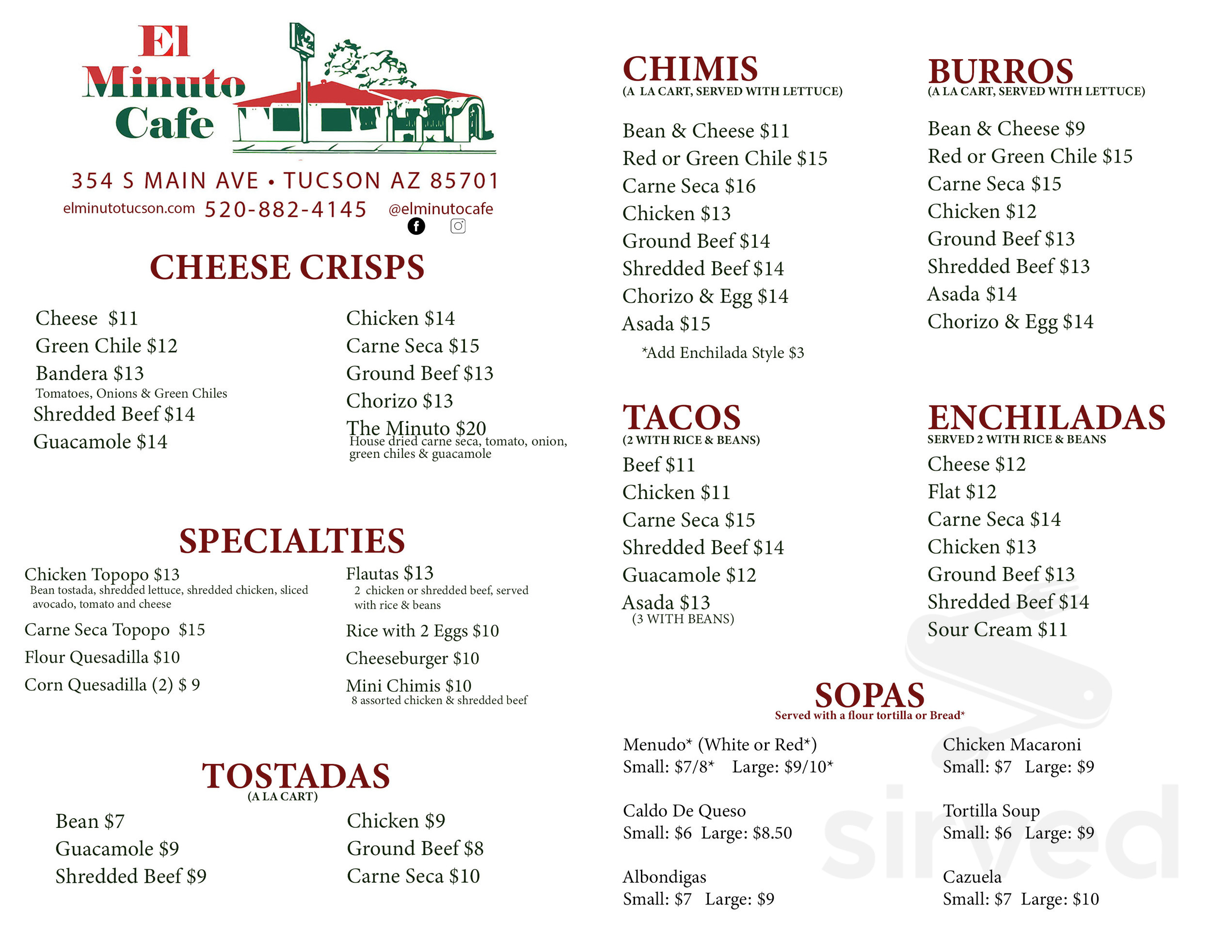 El Minuto Cafe Menu In Tucson Arizona USA El Minuto Cafe Menu In Tucson Arizona USA
