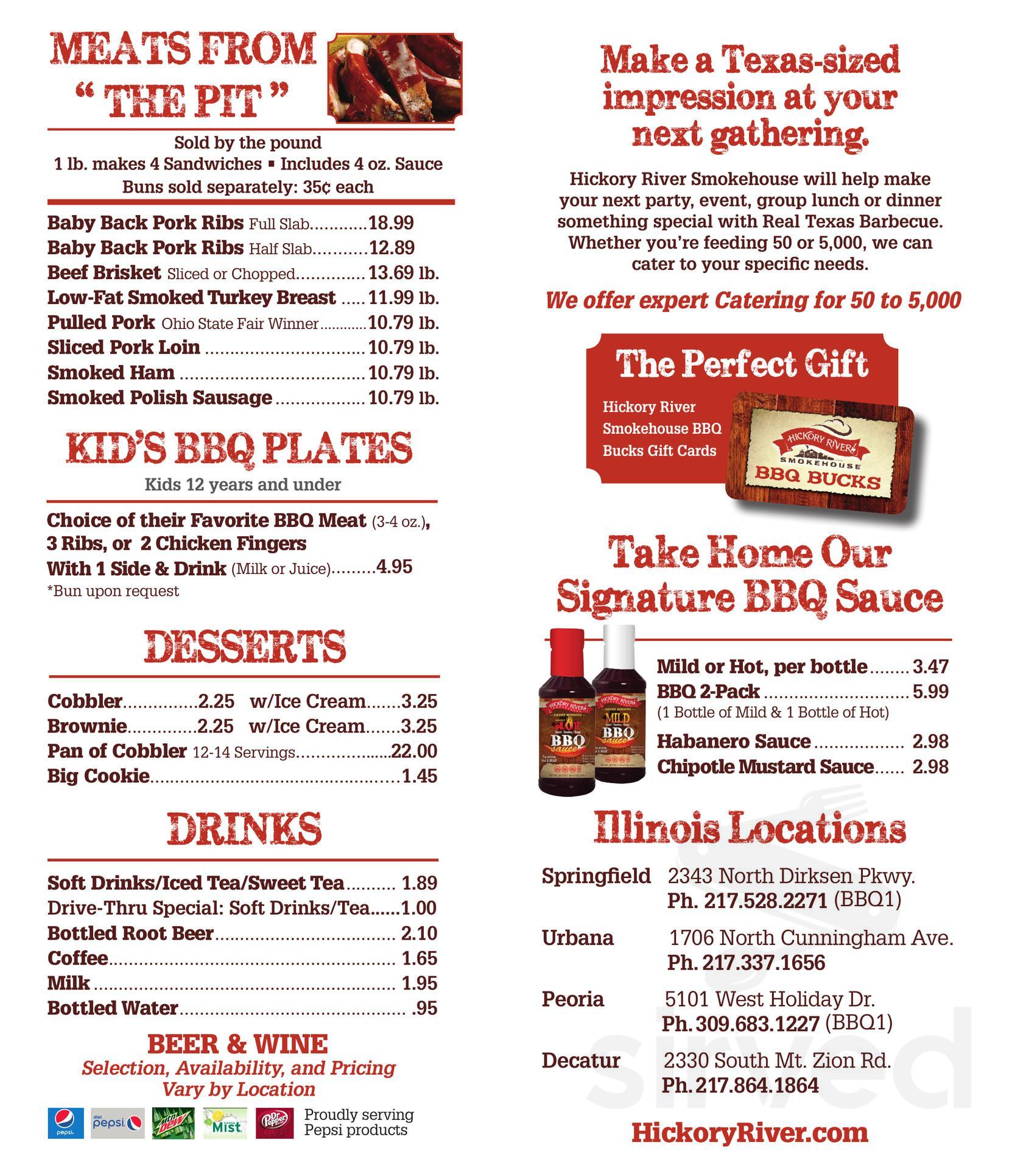 Hickory River Smokehouse menu in Springfield, Illinois, USA