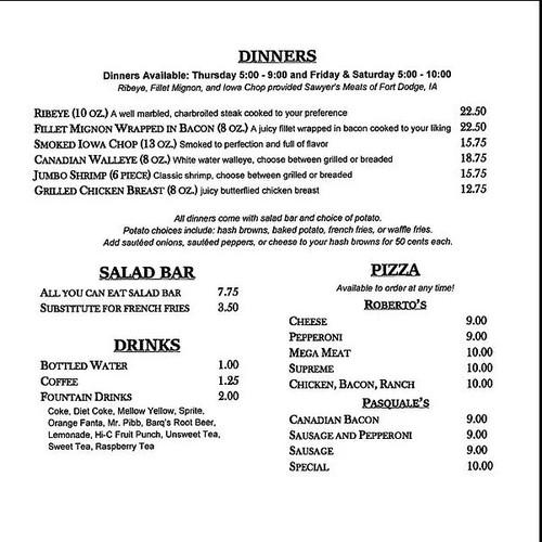 The CO-OP Bar and Grill menu in Pomeroy, Iowa, USA