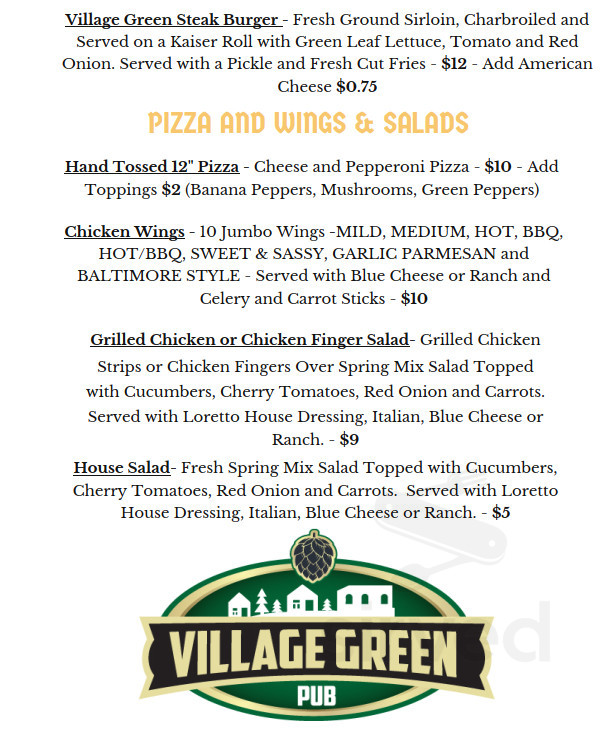 Menu - Olean NY's Village Green Pub | Sirved