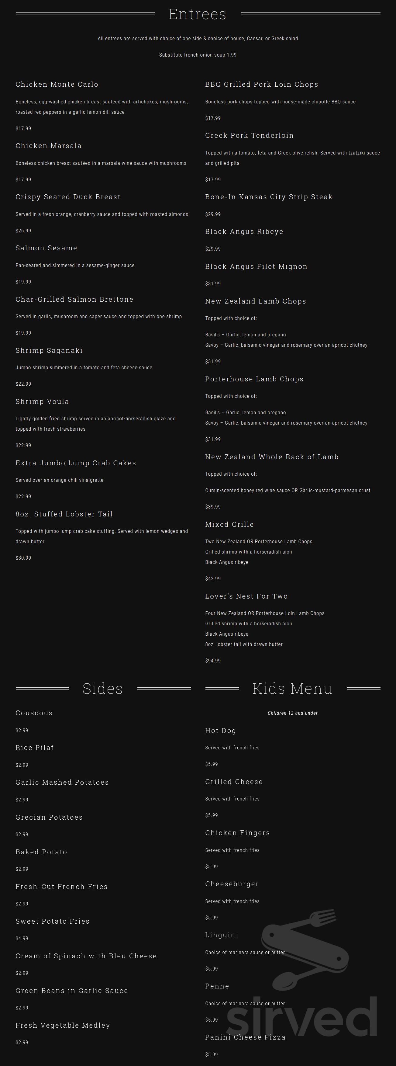 Legends Grille menu in East Windsor, New Jersey, USA