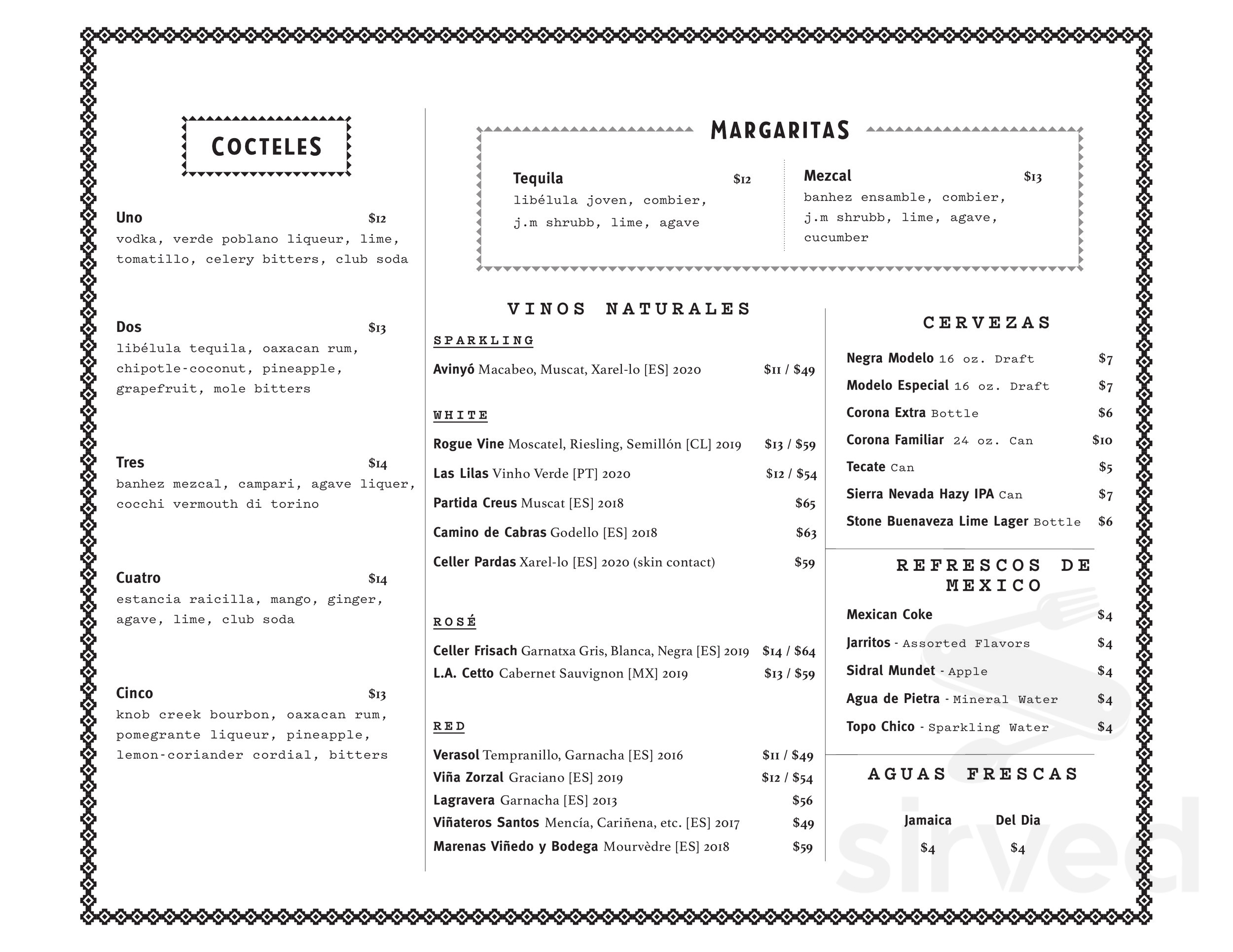 Condesa menu in Philadelphia, Pennsylvania, USA