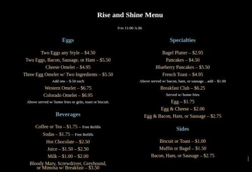 Dots Back Inn menu in Richmond, Virginia, USA