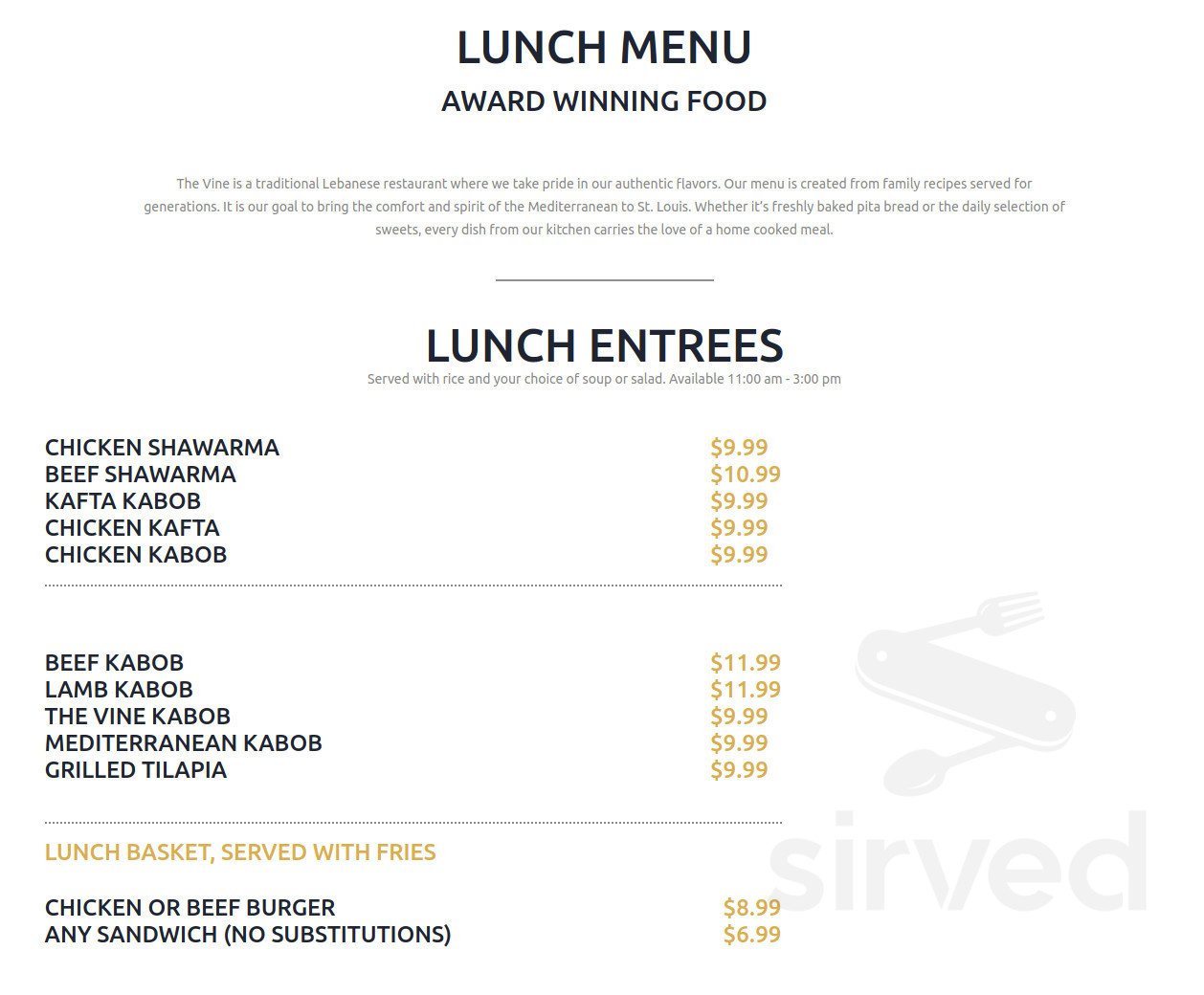 Menu - St. Louis MO's The Vine Cafe and Market | Sirved