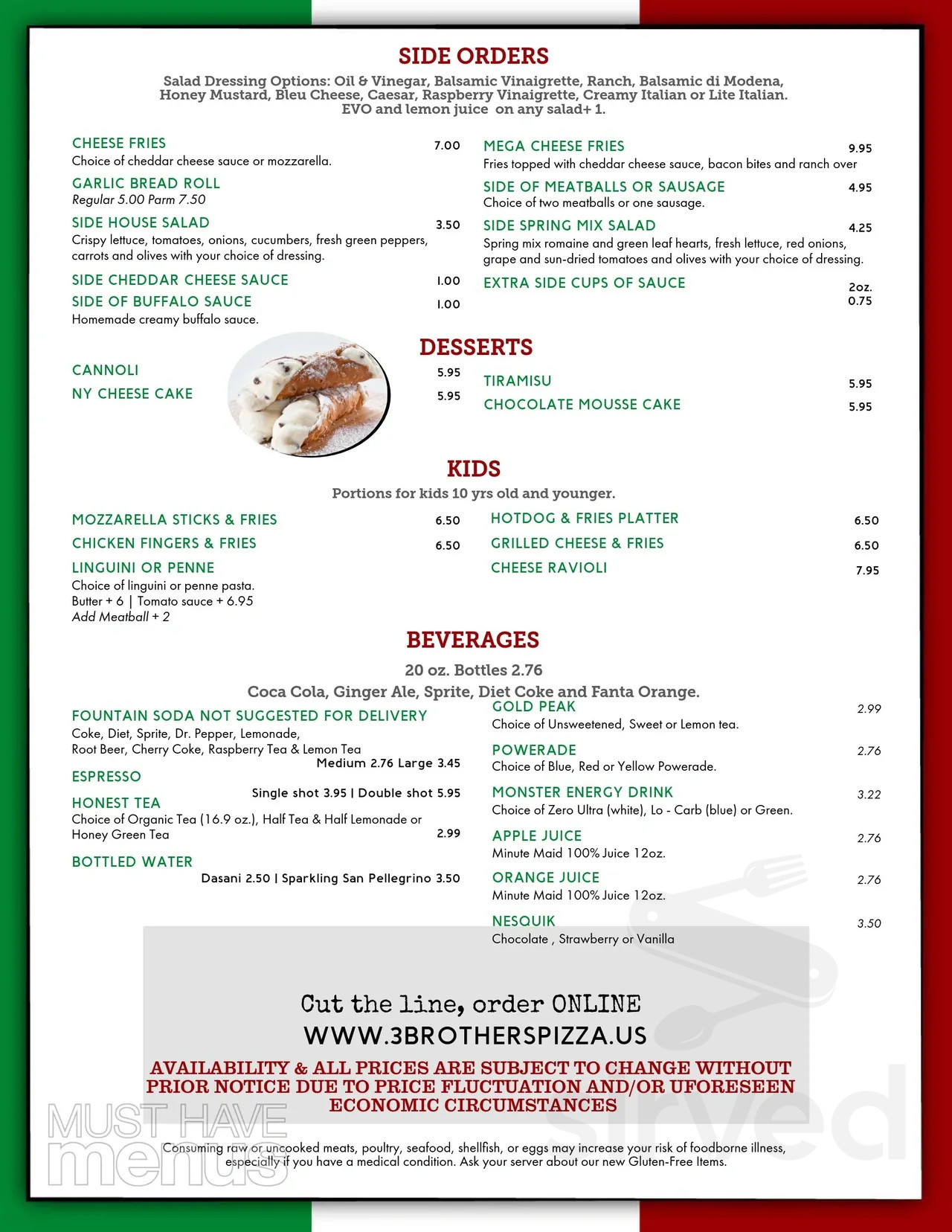 3 Brothers Pizza & Restaurant menu in Wildwood, New Jersey, USA