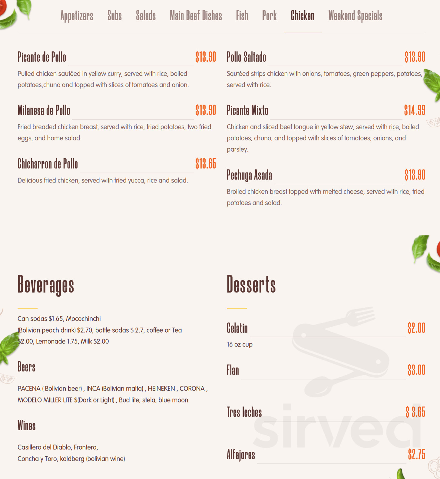 El Pike Bolivian Restaurant menus in Arlington, Virginia, United States