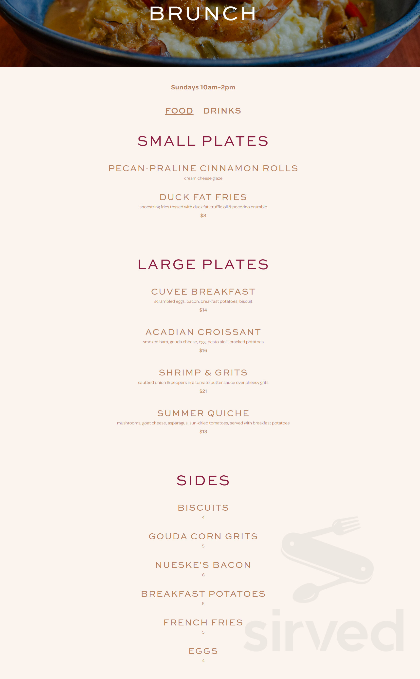 Cuvée Wine Bar and Bistro menu in Thibodaux, Louisiana, USA