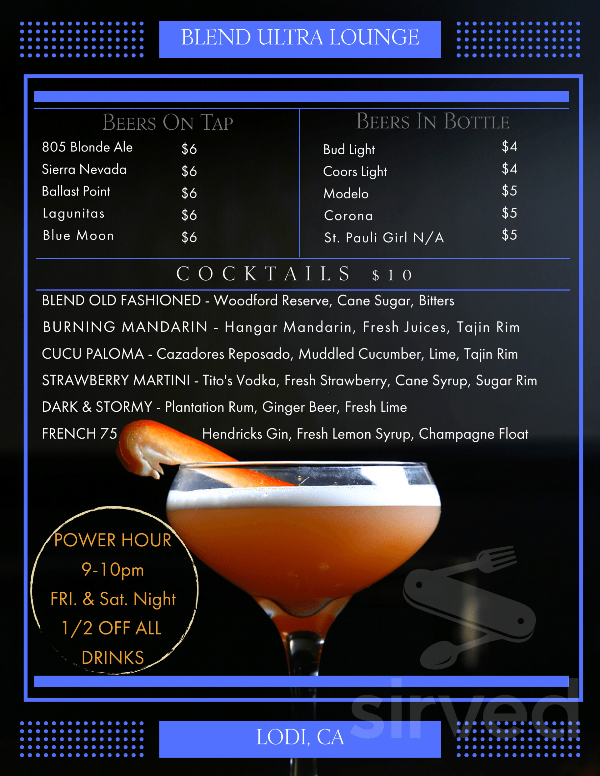 Blend Ultra Lounge menu in Lodi, California, USA