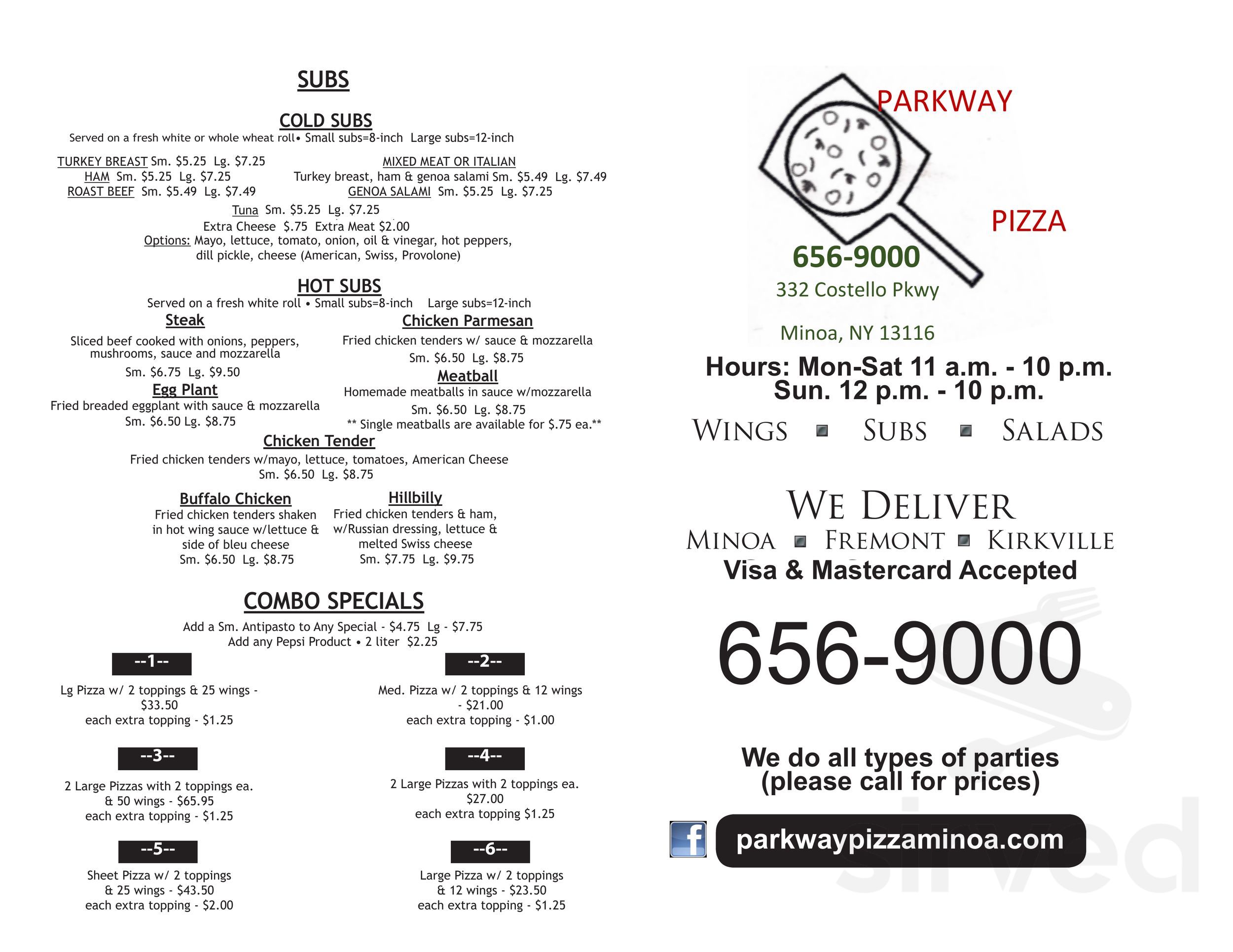 Parkway Pizza menu in Minoa, New York, USA