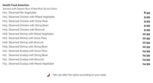 Kirin China Grill menu in Spring Hill, Florida, USA