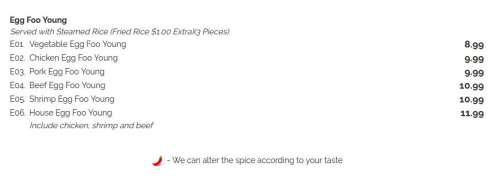 Kirin China Grill menu in Spring Hill, Florida, USA