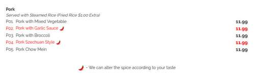 Kirin China Grill menu in Spring Hill, Florida, USA