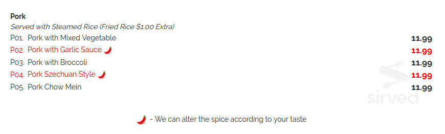 Kirin China Grill menu in Spring Hill, Florida, USA