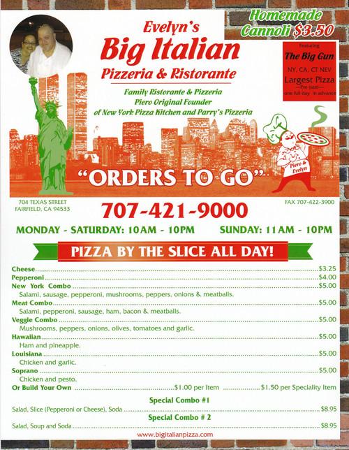 Evelyn's Big Italian menu in Fairfield, California, USA