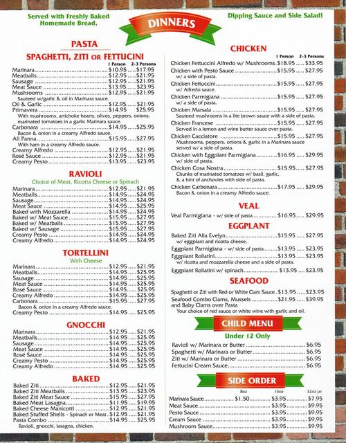 Evelyn's Big Italian menu in Fairfield, California, USA