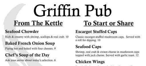Griffin Pub Menu - Comox, British Columbia | Sirved