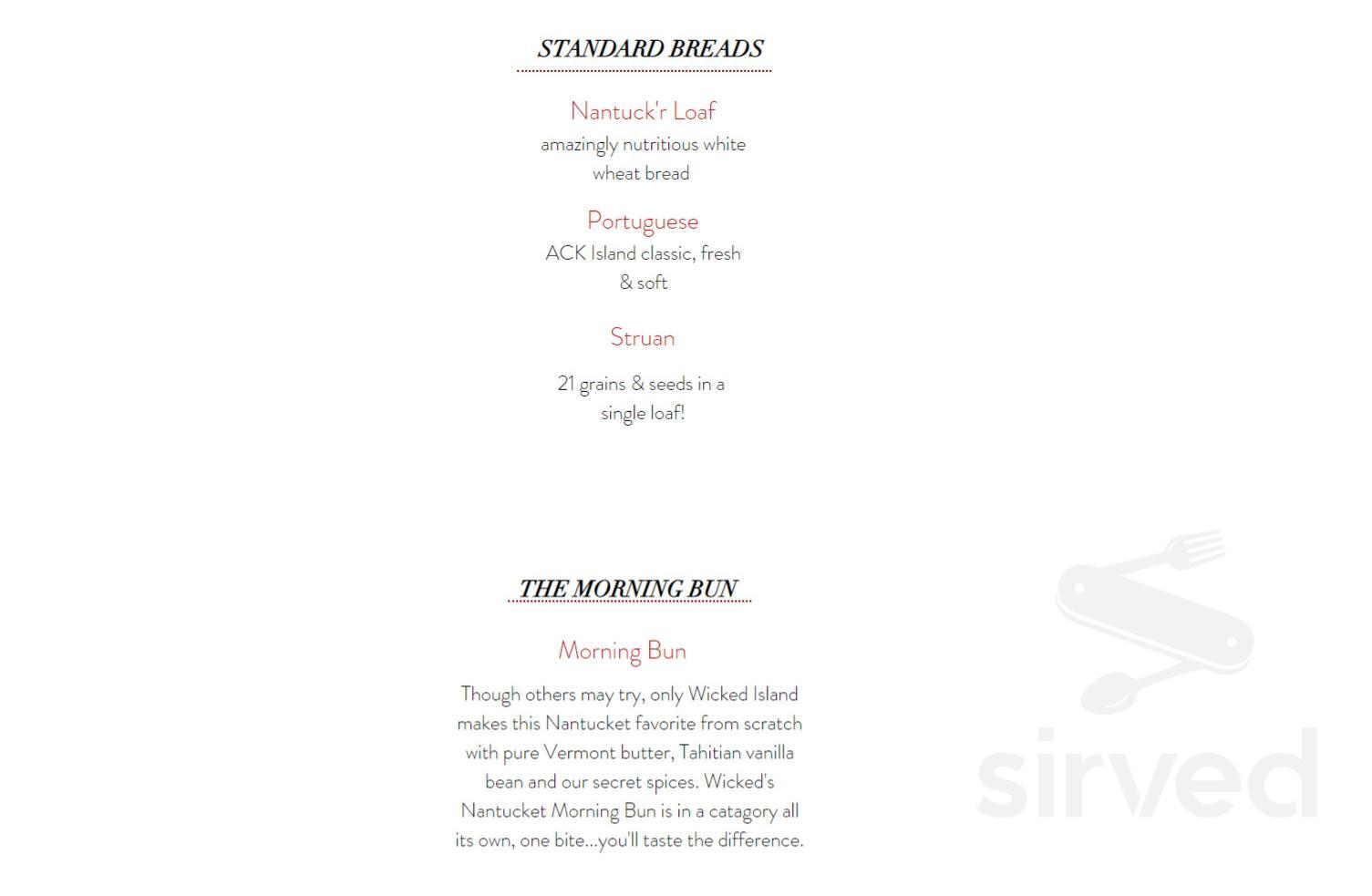 Menu for Wicked Island Bakery in Nantucket, Massachusetts, United States