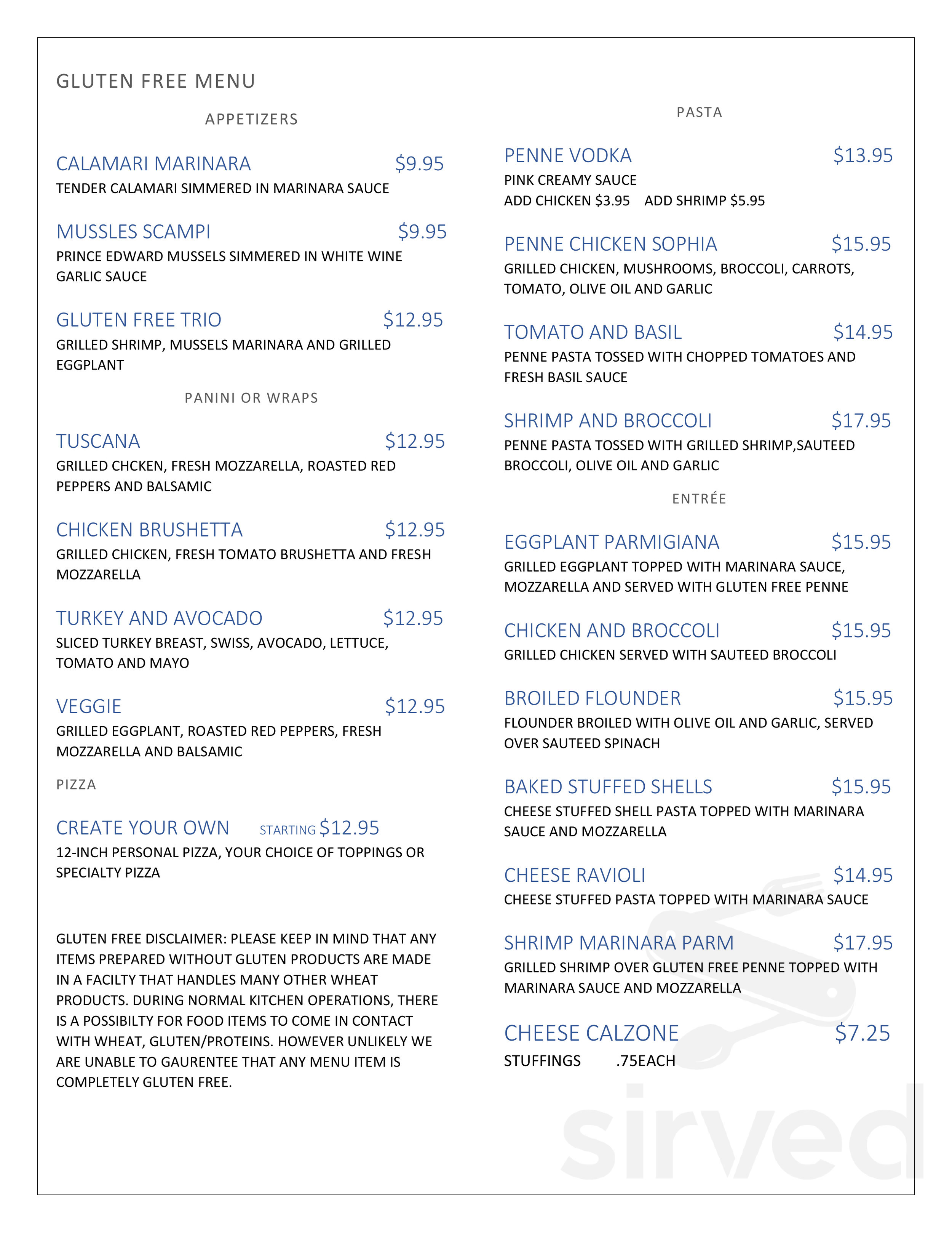 Dominick's Pizzeria menu in Newton, New Jersey, USA