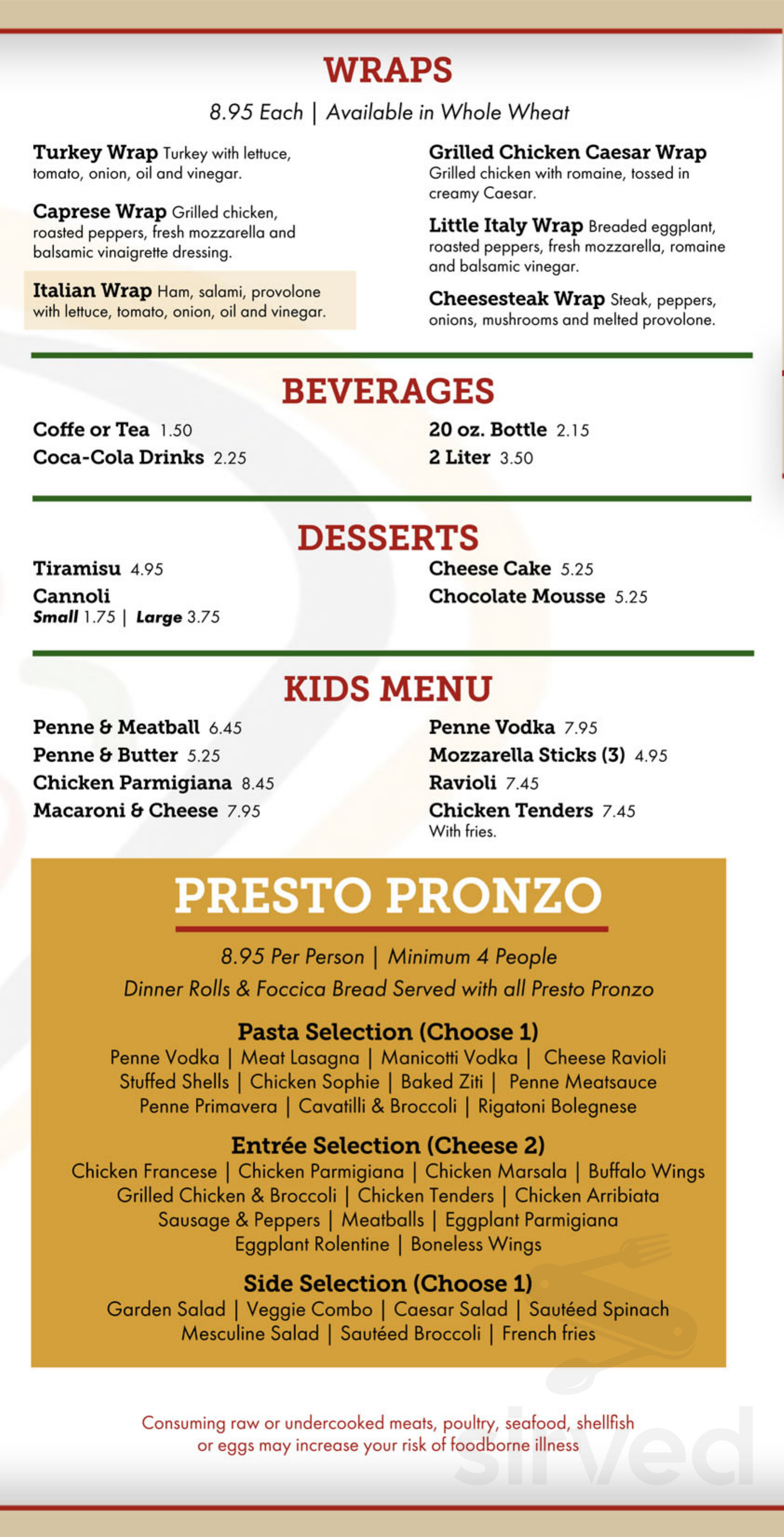 Dominick's Pizzeria menu in Newton, New Jersey, USA