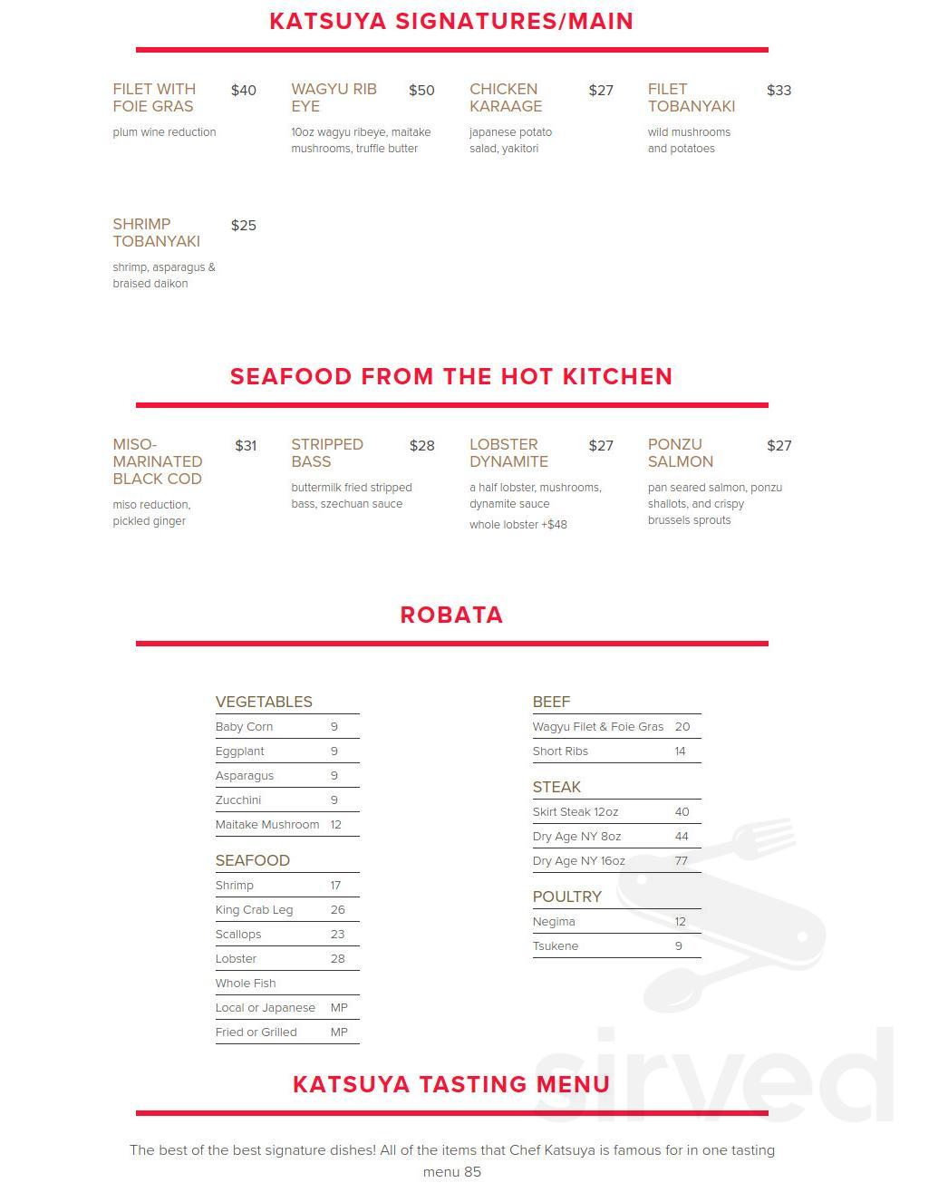 Katsuya South Beach menu in Miami Beach, Florida, USA