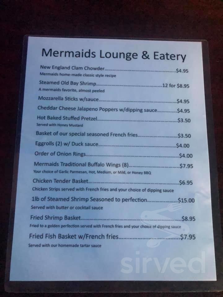 Mermaids Lounge & Eatery menu in Spring Hill, Florida, USA