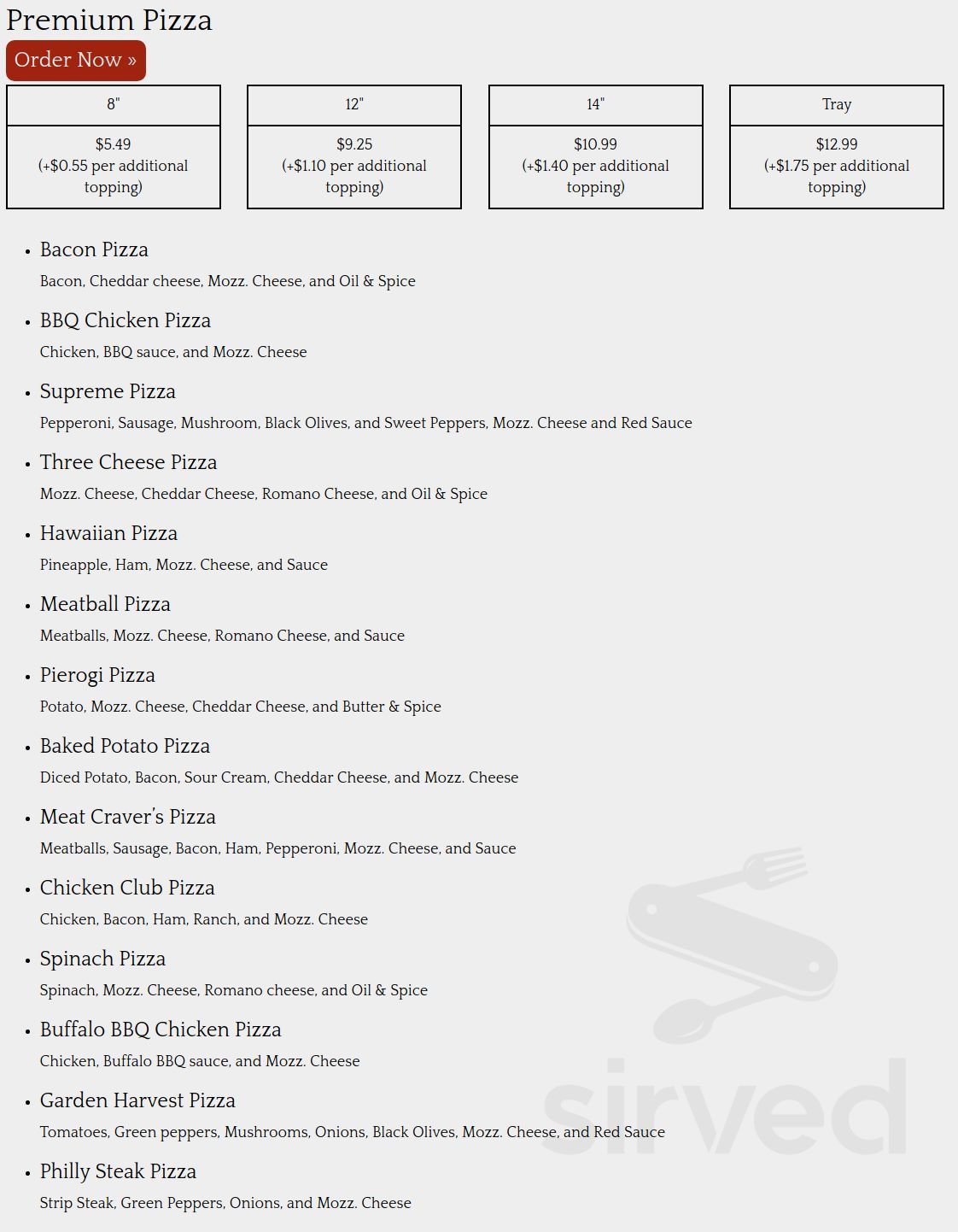 Ianazone's Homemade Pizza menu in Boardman, Ohio, USA