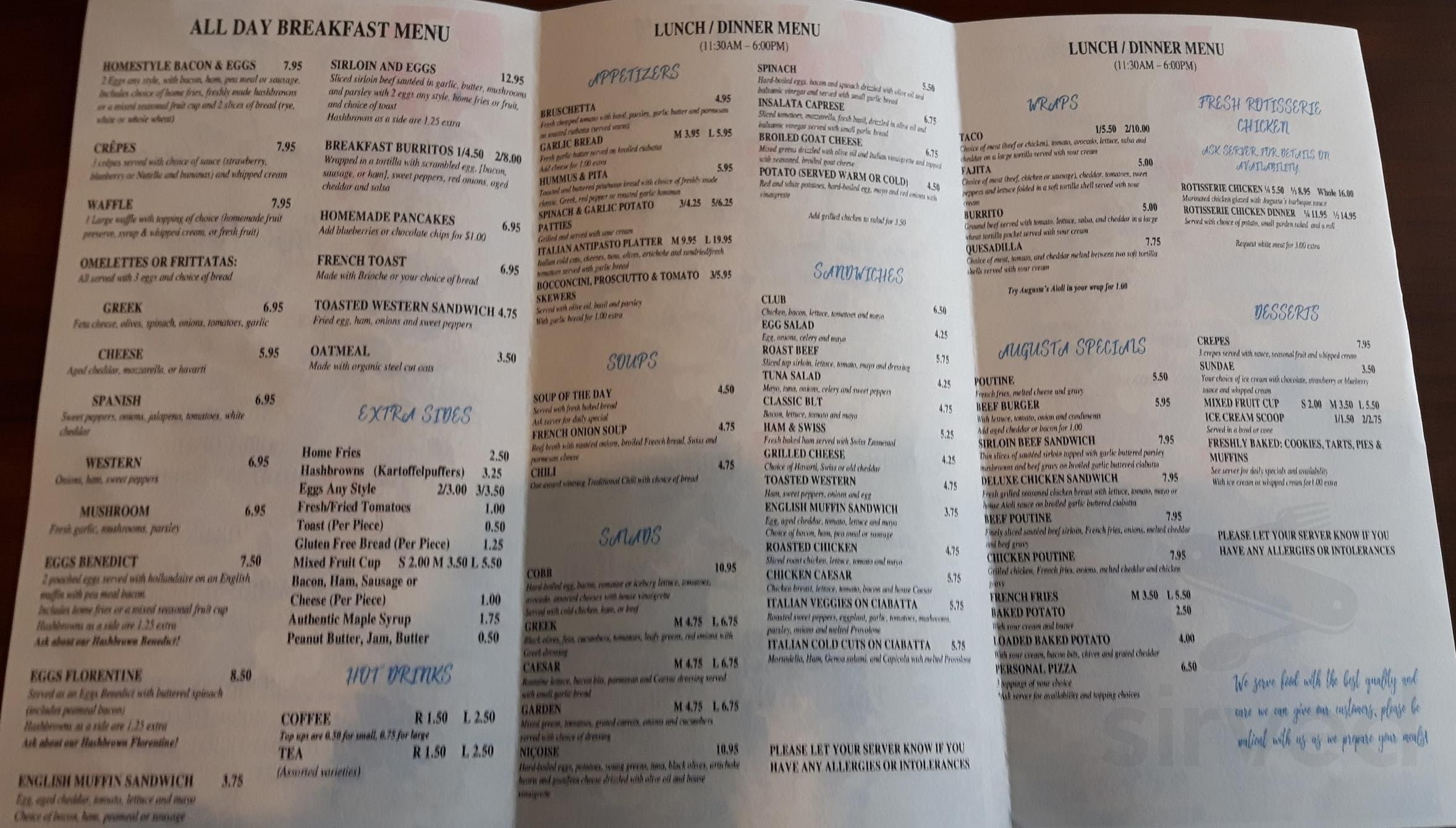 Menu - Guelph ON's The Augusta Louise Cafe and Bistro | Sirved