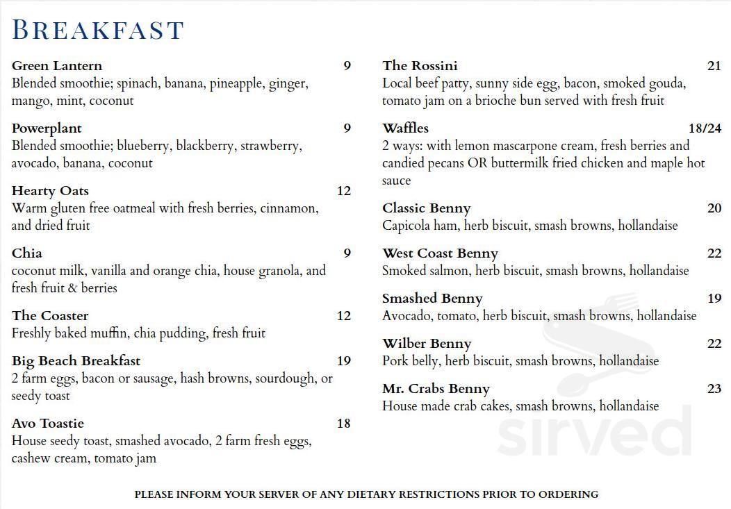 Big Beach Lounge menus in Ucluelet, British Columbia, Canada